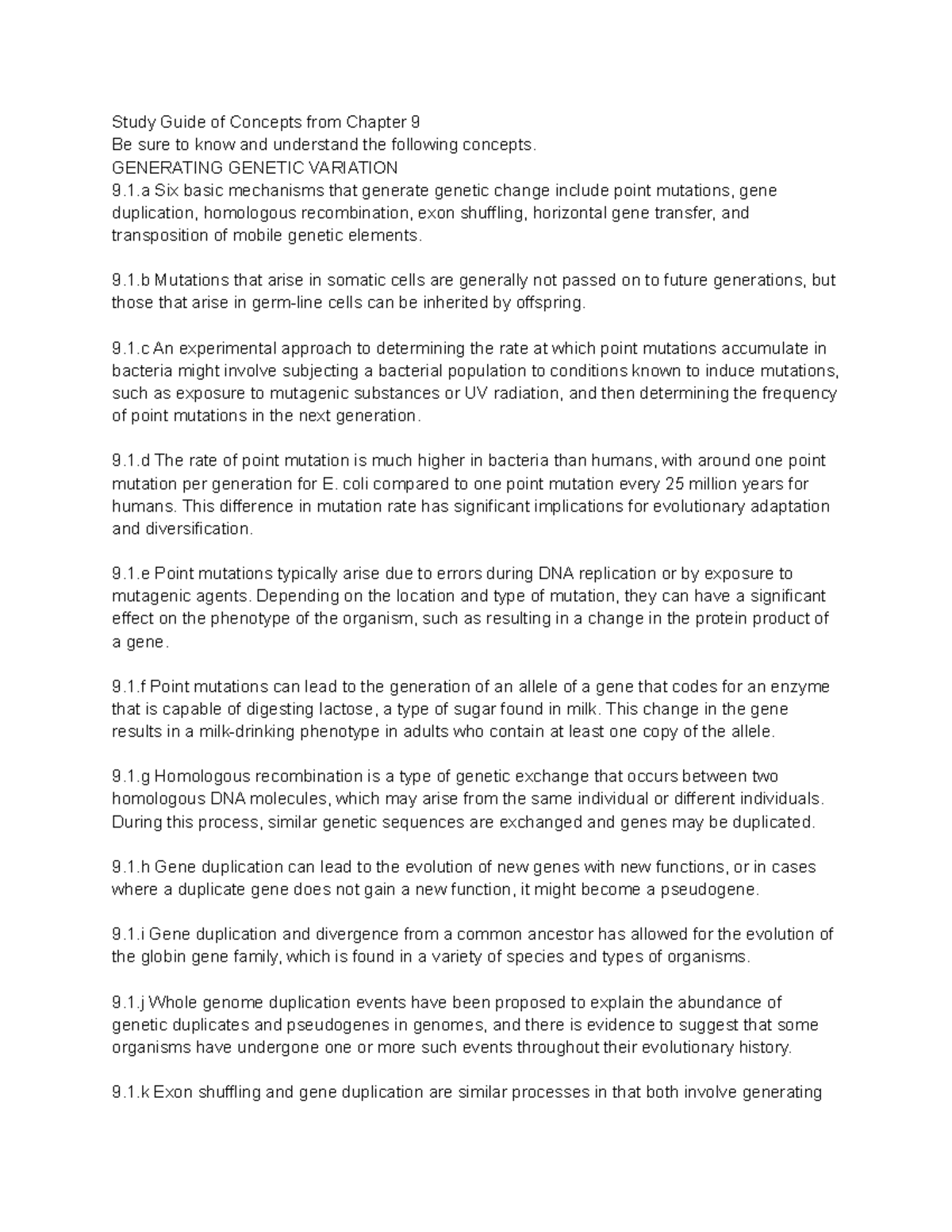 Genetics exam 2 study guide - Study Guide of Concepts from Chapter 9 Be ...