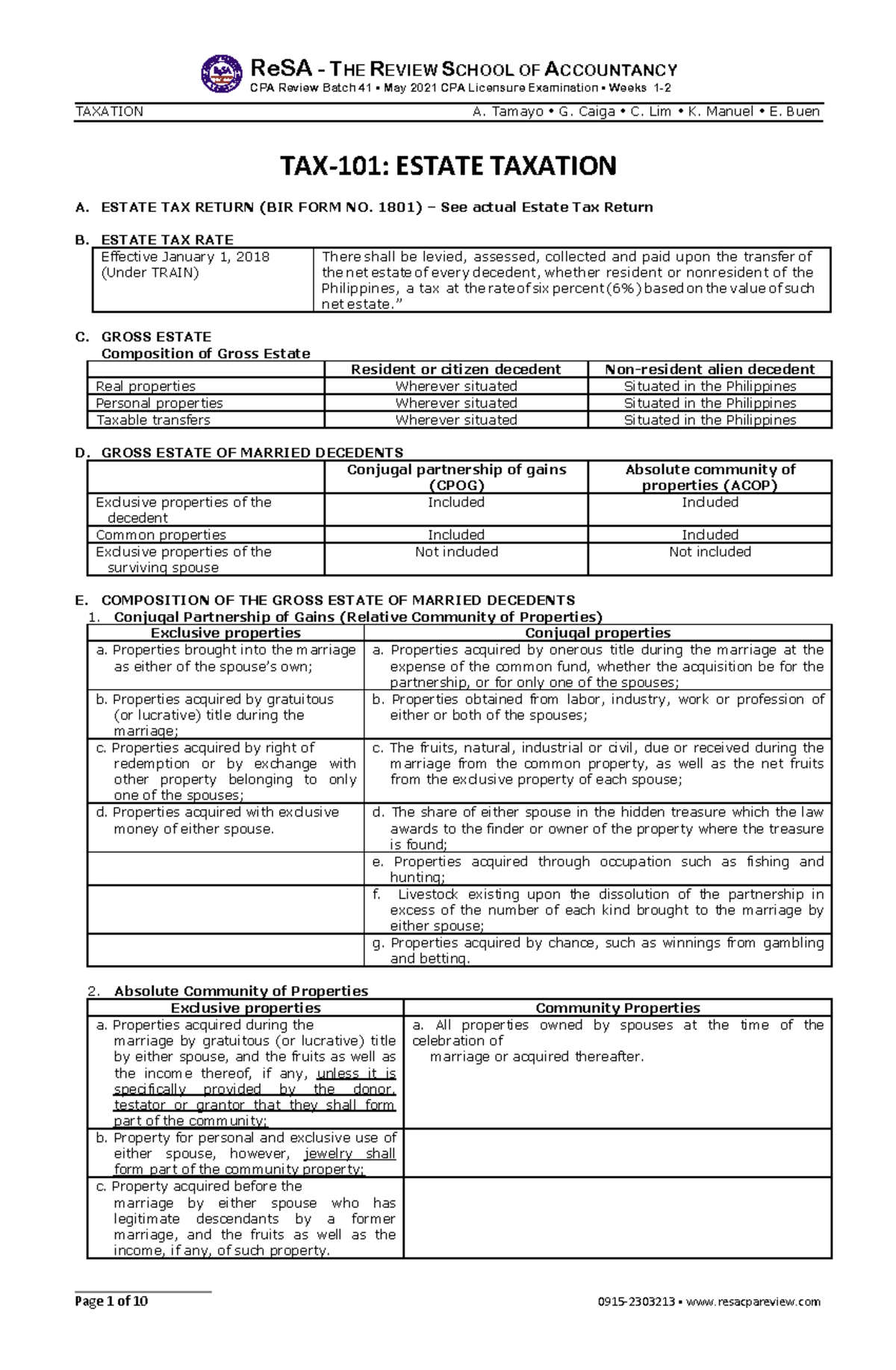 Practice problems - ReSA - THE REVIEW SCHOOL OF ACCOUNTANCY CPA Review ...