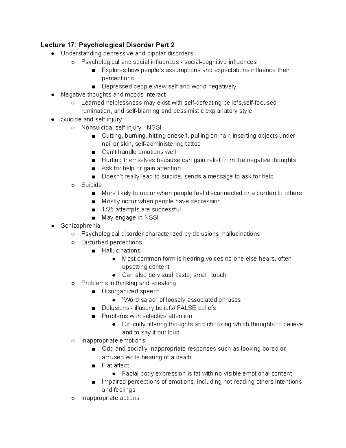 Lecture 17 8 29 - notes - Lecture 17: Psychological Disorder Part 2 ...