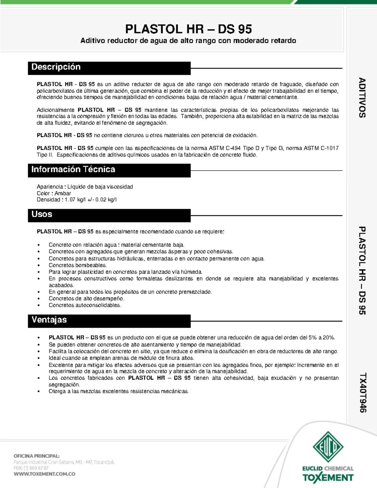 Plastol HR - DS 95 - PLASTOL HR – DS 95 Aditivo reductor de agua de ...
