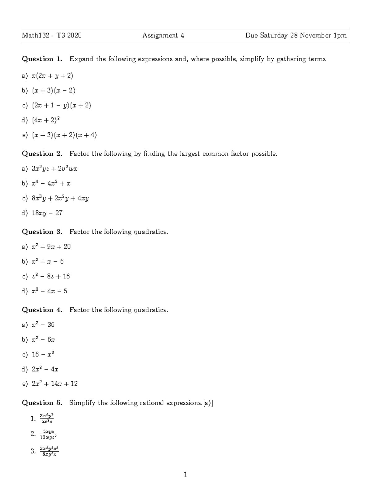 Math132 2020T3 Assignment 4 - Math132 - T3 2020 Assignment 4 Due ...