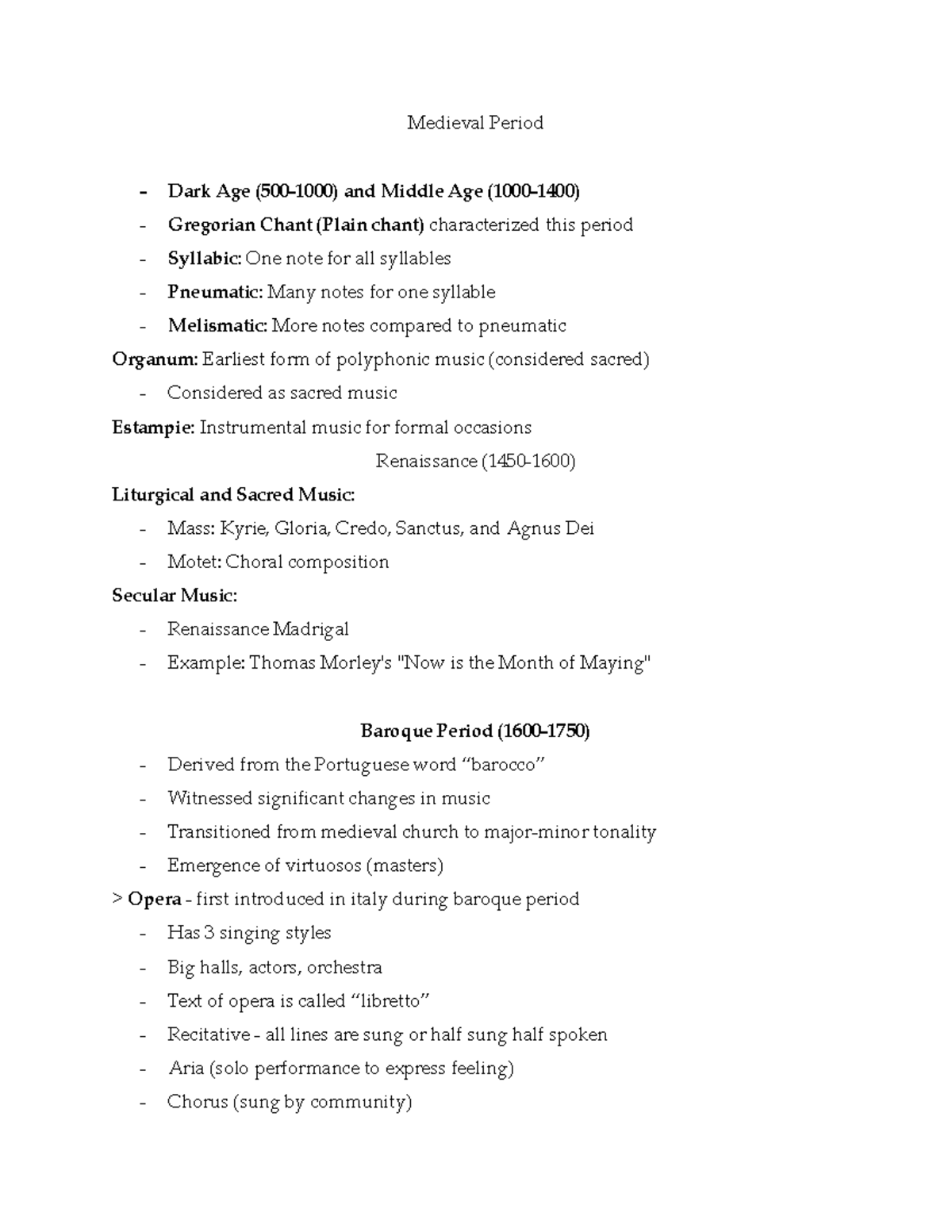 Music-History-Notes - Medieval Period Dark Age (500-1000) and Middle ...