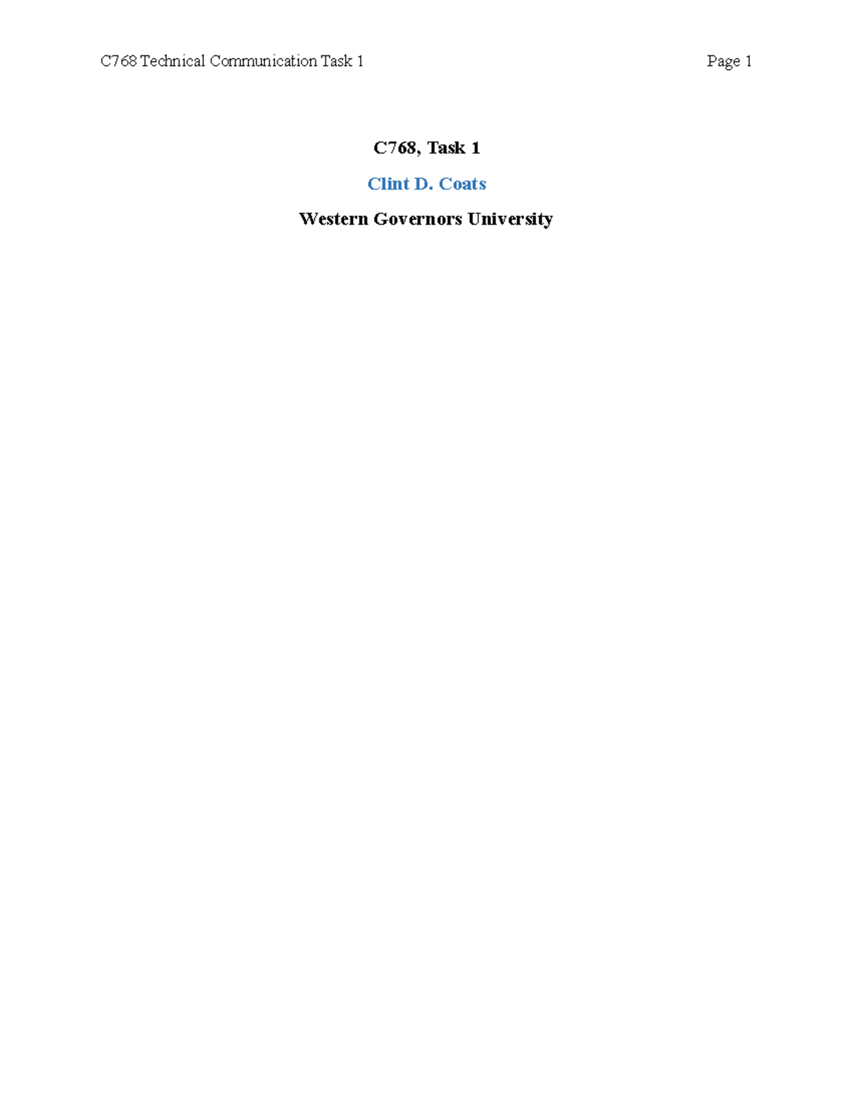C768 Task 1 - Task 1 for C768 - C768, Task 1 Clint D. Coats Western ...