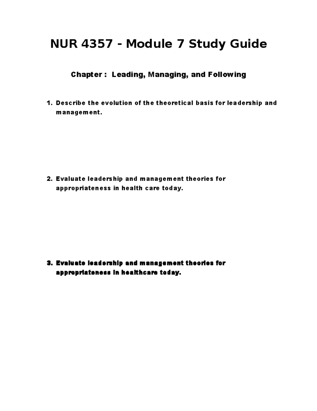 NUR 4357-Module 1 Study Guide - NUR 4357 - Module 7 Study Guide Chapter ...