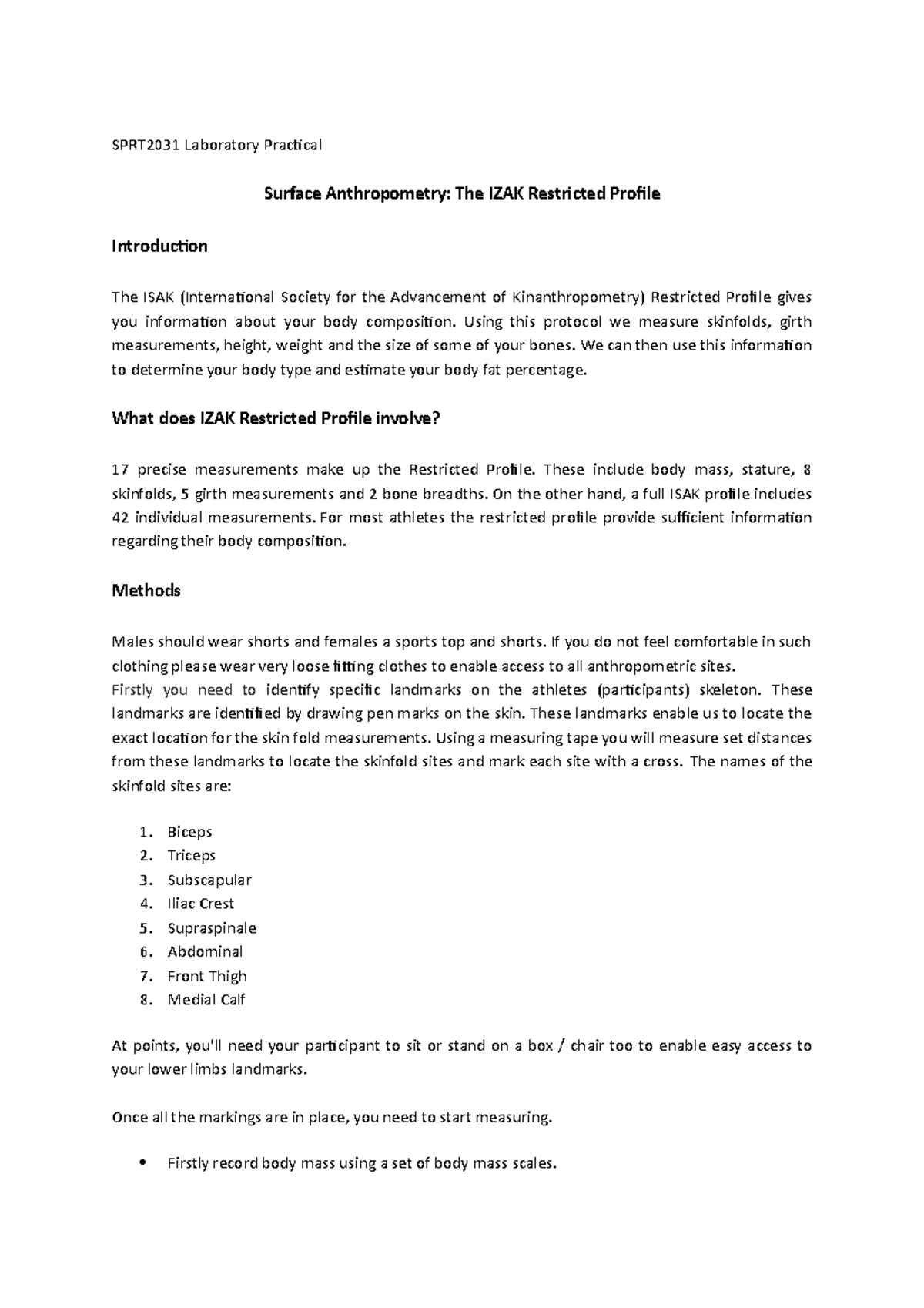 06.12 Laboratory Practical IZAK Restricted Profile Laboratory Handout ...