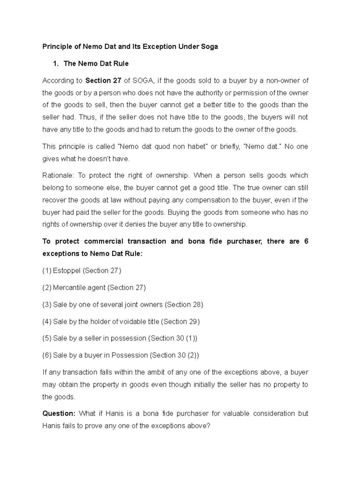 (5)Frame Work for Principle of Nemo Dat - Principle of Nemo Dat and Its Exception Under Soga 1 ...