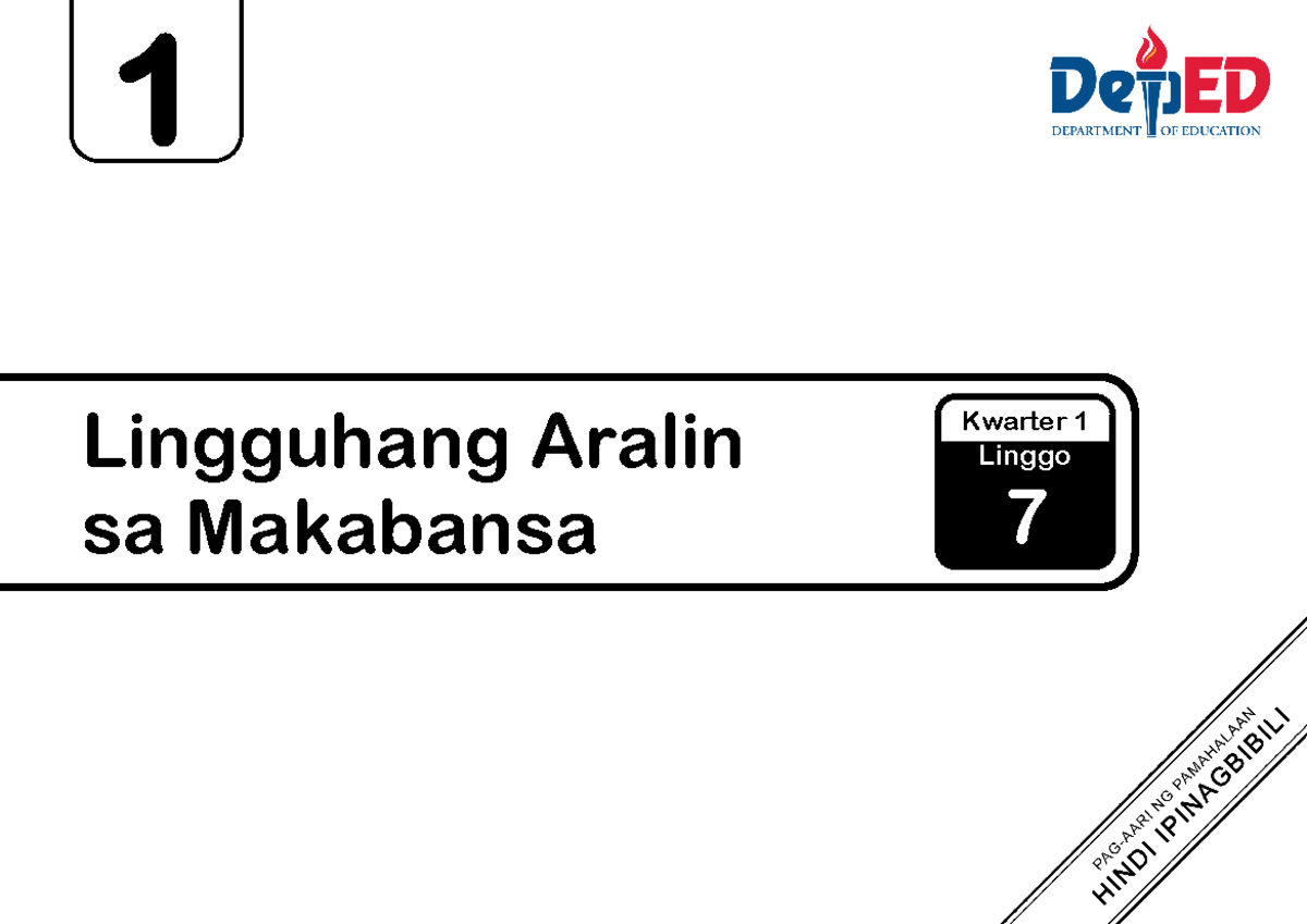 [Revised] LE Makabansa 1 Q1 Week 7 V - 1 Lingguhang Aralin sa Makabansa Linggo 7 Kwarter 1 - Studocu