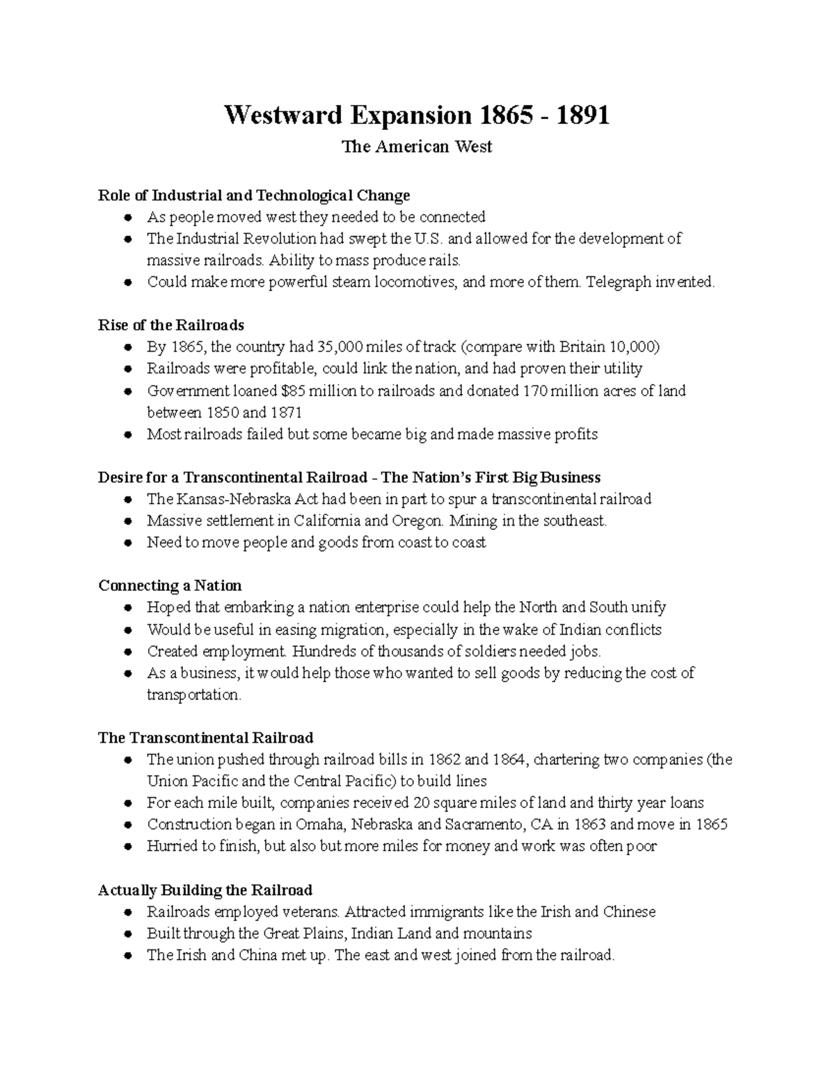 Westward Expansion 1865 - 1891 - HIST 1493 - Westward Expansion 1865 ...