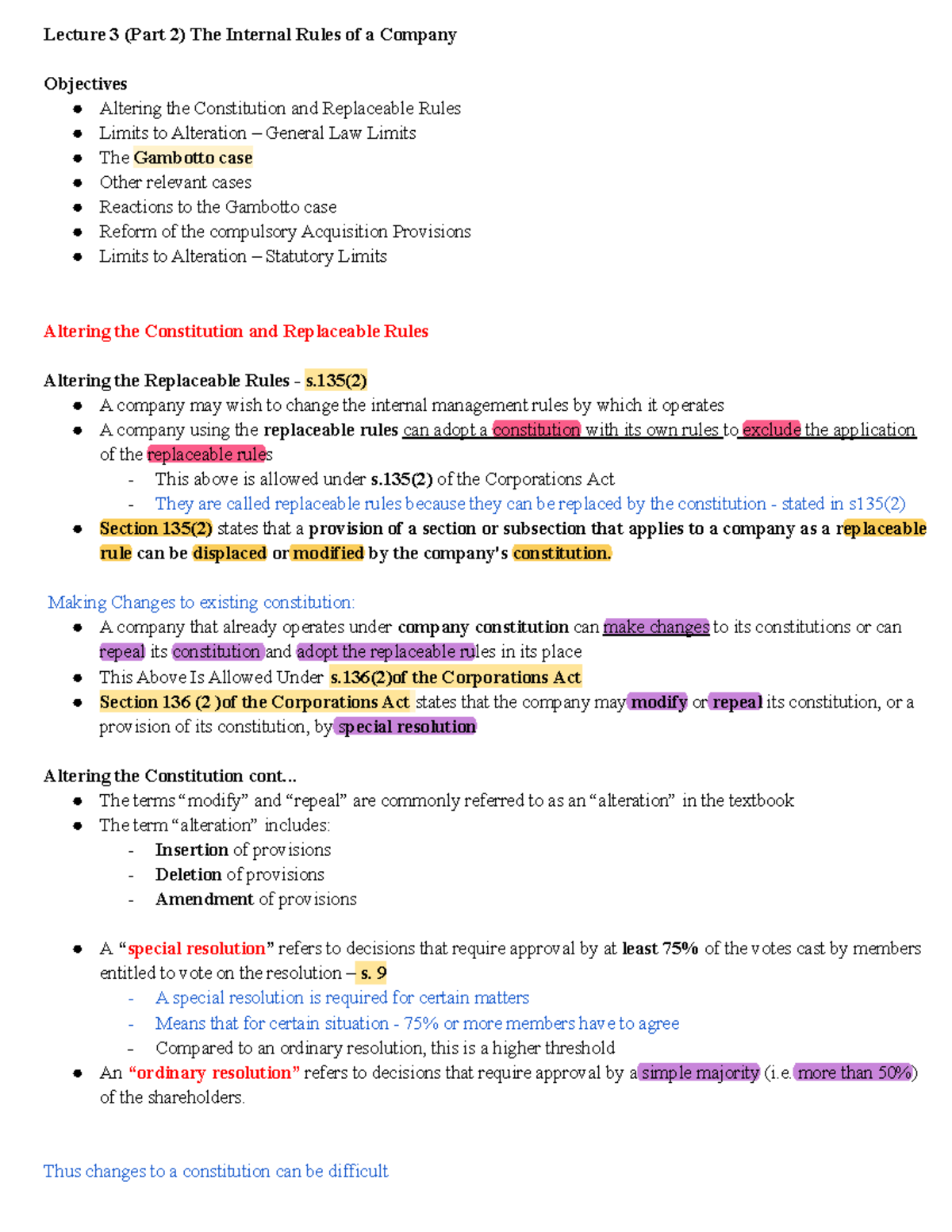 Lecture Three - Part 2 - The Internal Rules of a Company - Lecture 3 ...