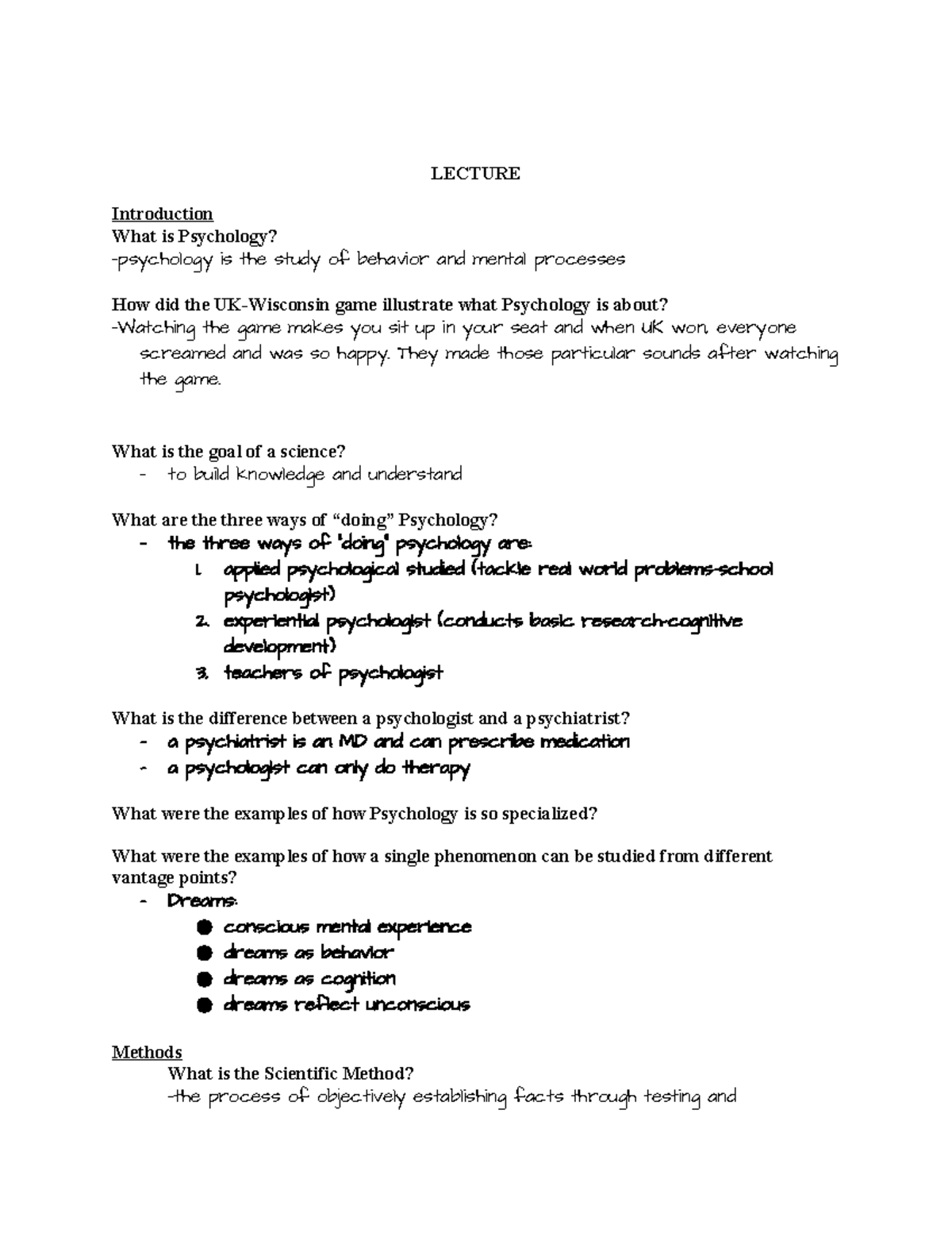 PSY Exam 1 Review Sheet - LECTURE Introduction What is Psychology ...