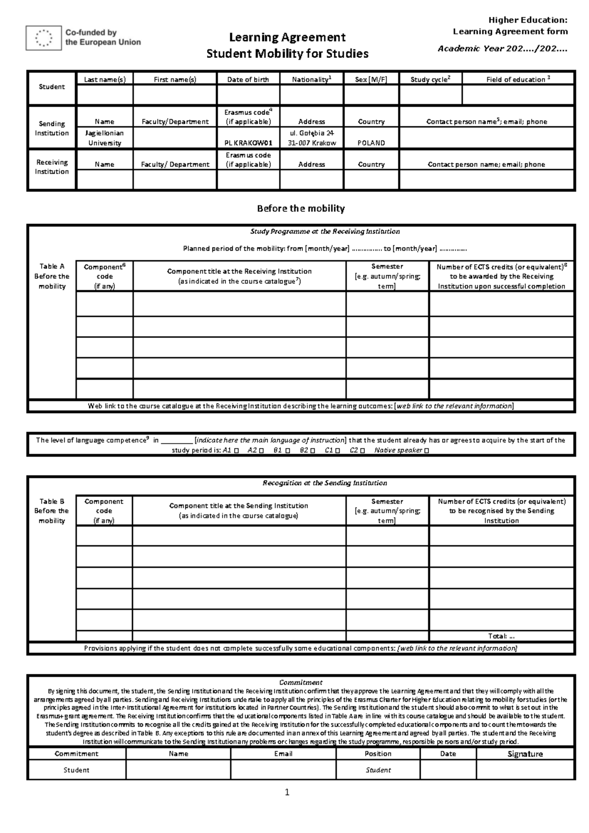 Learning Agreement for Studies - Learning Agreement Student Mobility ...