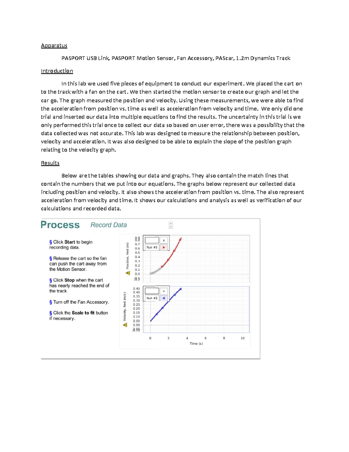 Physics lab 2 - Apparatus PASPORT USB Link, PASPORT Motion Sensor, Fan ...