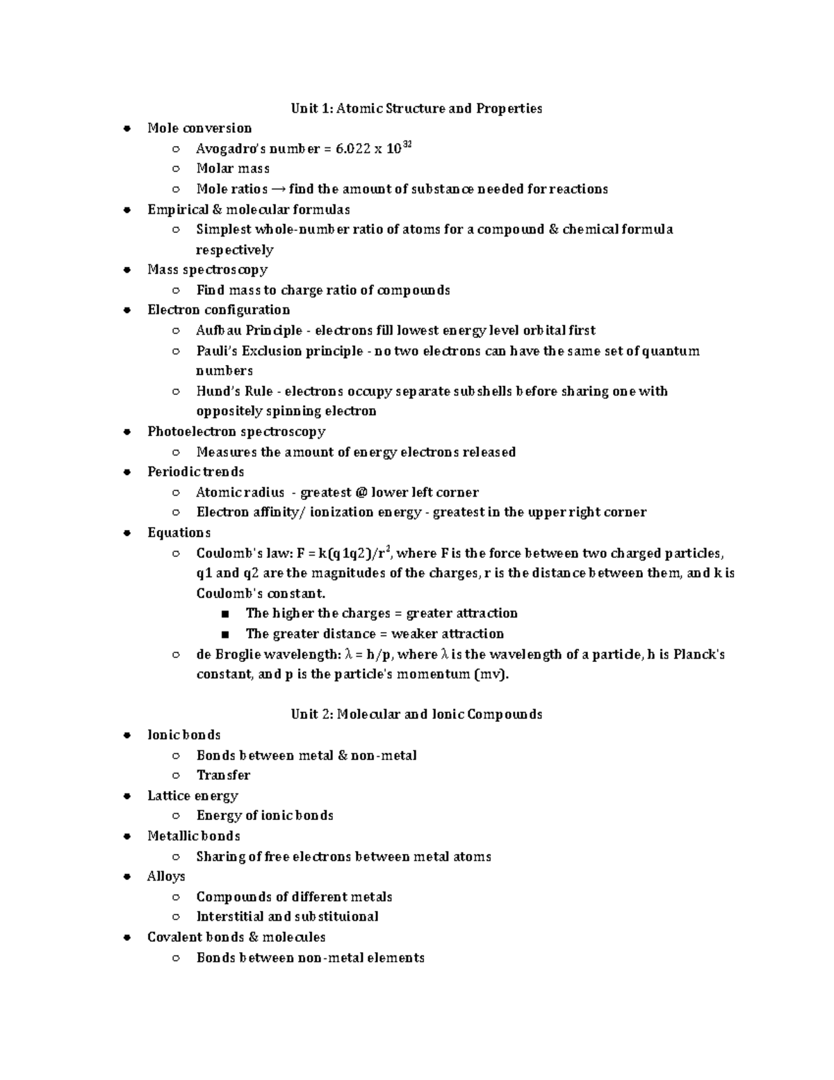 AP Chem Exam Review - Unit 1: Atomic Structure and Properties Mole ...