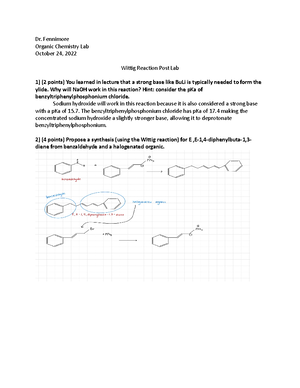 Wittig reaction - Mary Fennimore Post lab assignment - Post lab for ...