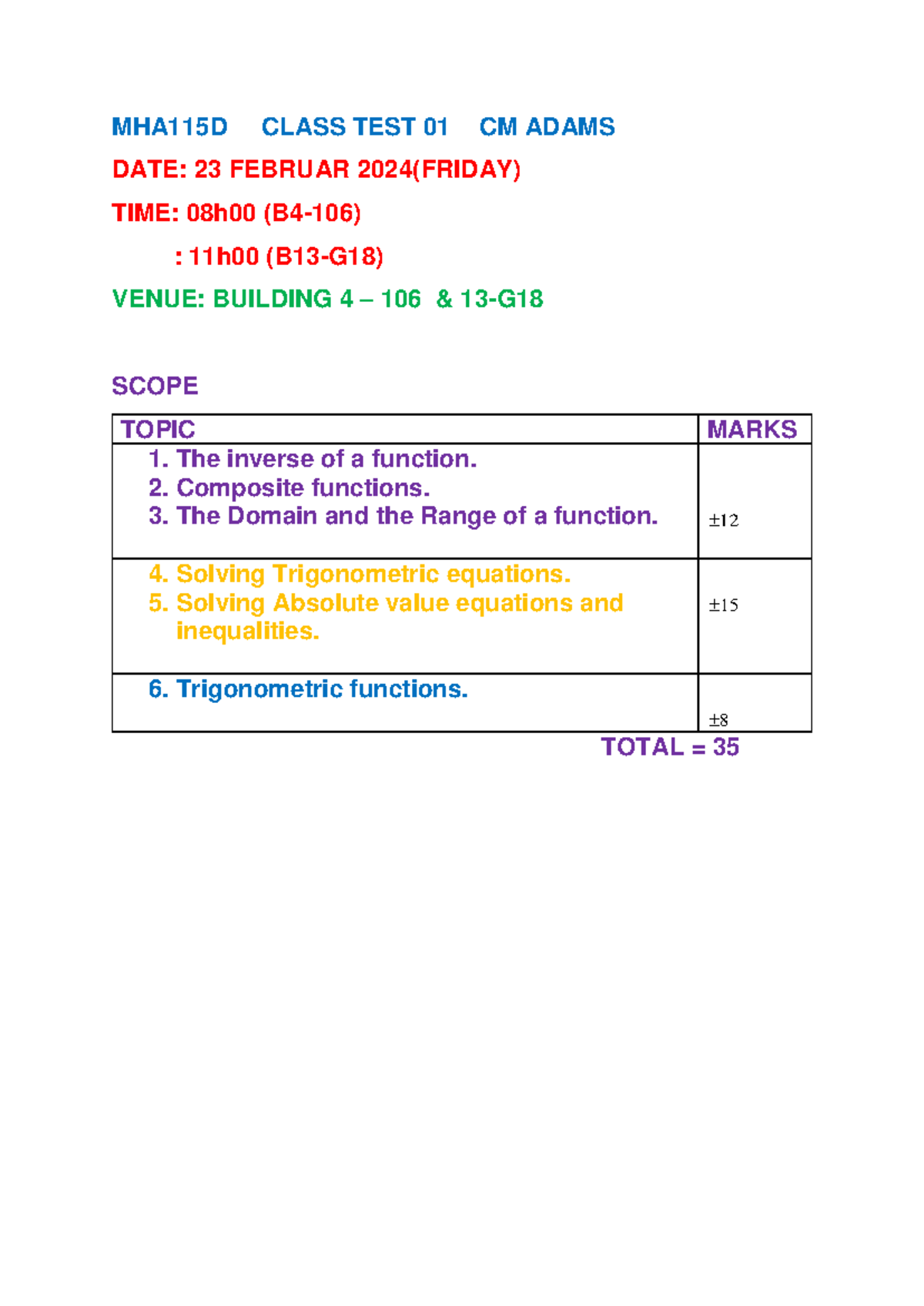 Classtest 01 Scope 2024A MHA115D - DPEE20 - MHA115D CLASS TEST 01 CM ...