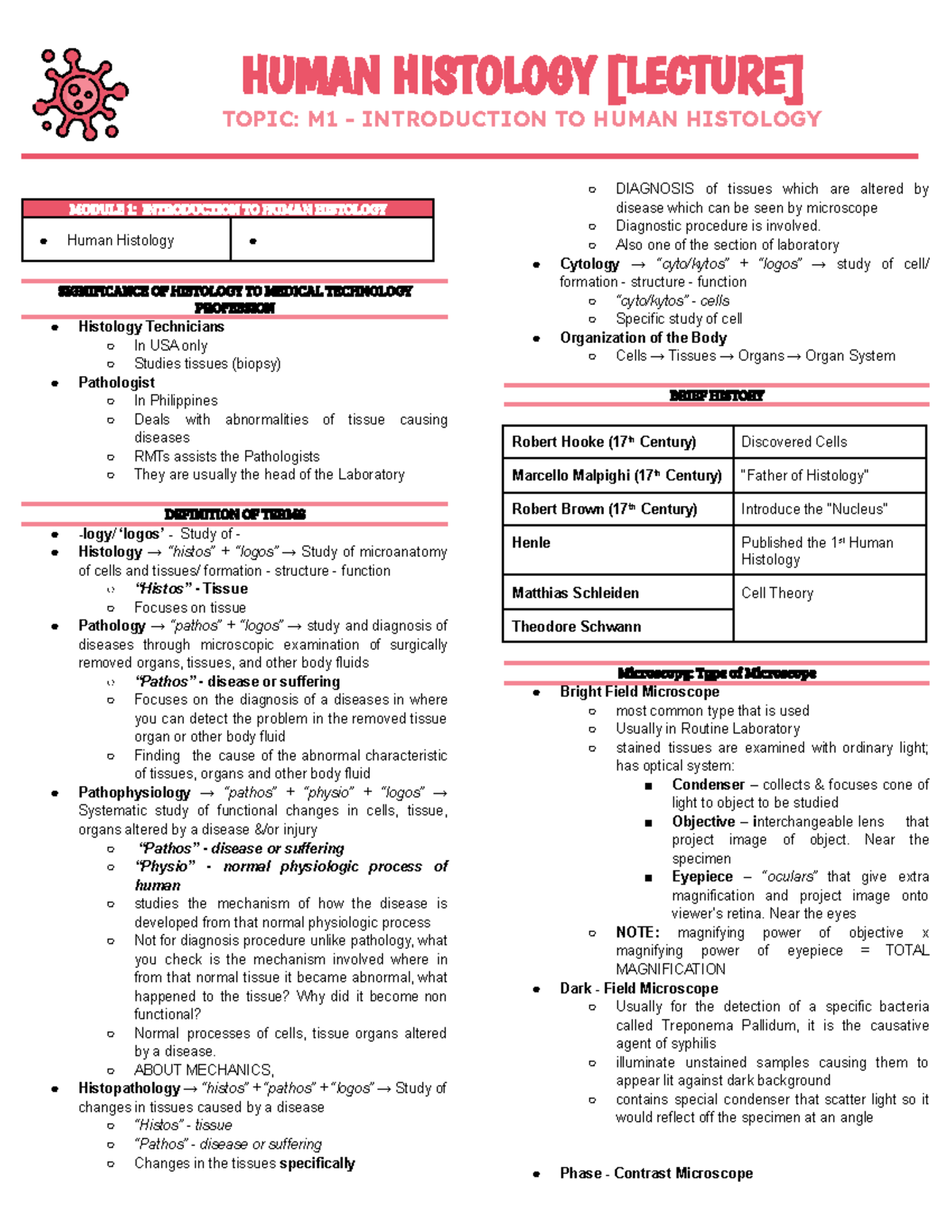 BSMT Human Histology Lecture - HUMAN HISTOLOGY [LECTURE] TOPIC: M1 ...