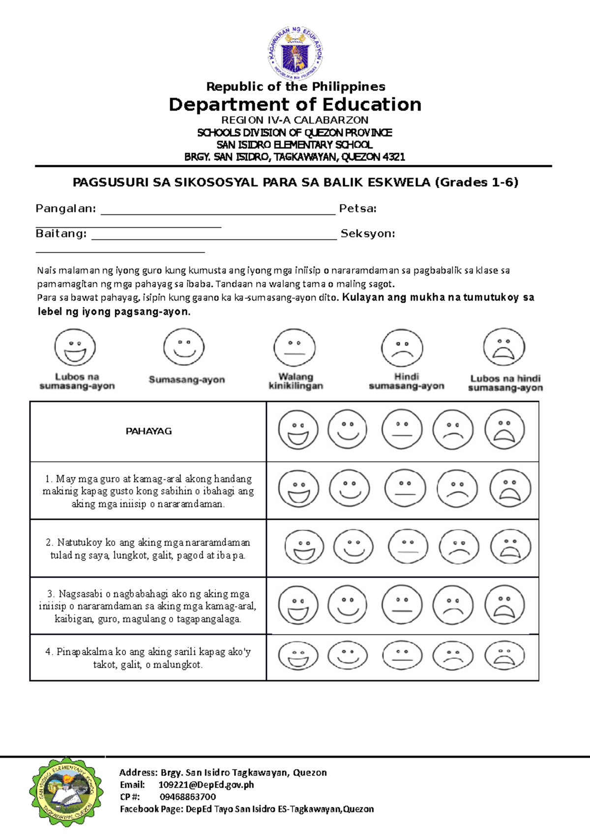 Psychosocial-Pre-and-Post-Evaluation-Form SIR Elmer Socito - Republic ...