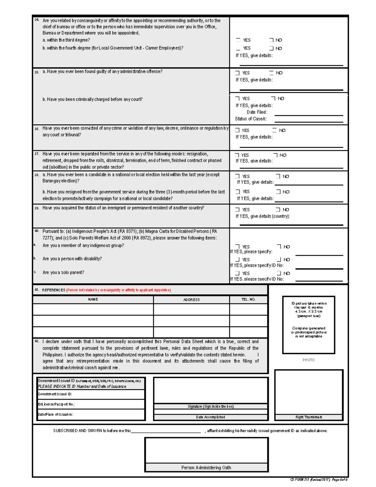 CS Form No. 212 Personal - a. If YES, please specify: b. If YES, please ...