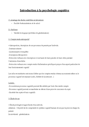 Chapitre 1 - Les origines de la psychologie cognitive - Chapitre 1 : Les origines de la ...