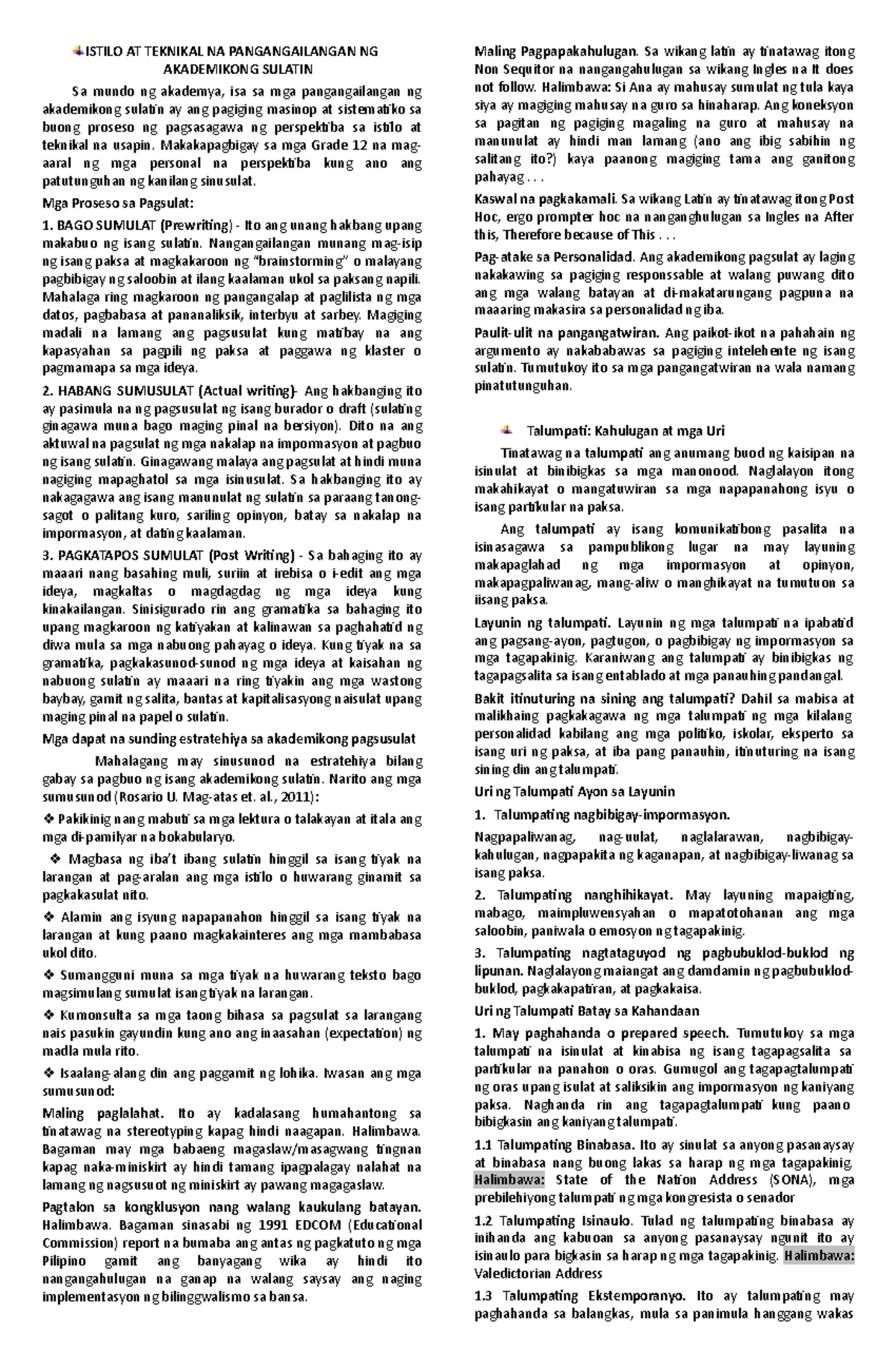 FPL- Handouts - yes - ISTILO AT TEKNIKAL NA PANGANGAILANGAN NG AKADEMIKONG SULATIN Sa mundo ng ...