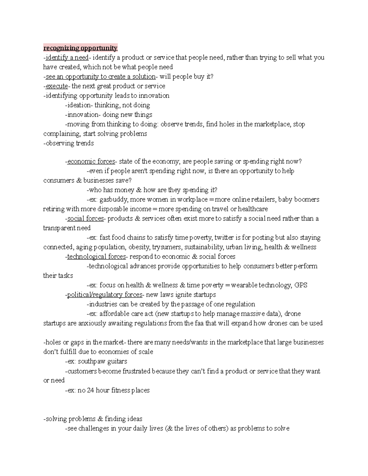 Entr 9-10-18 EXAM 1 - Intro to entrepreneurship notes from in class ...