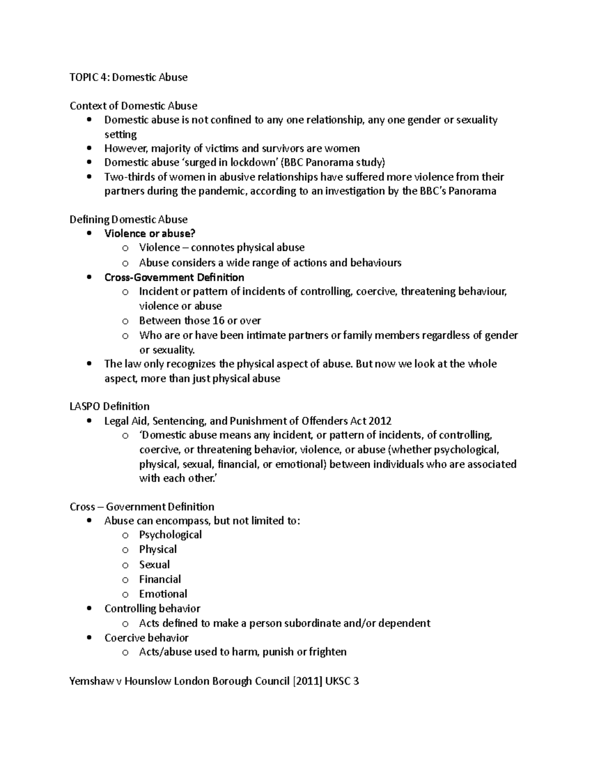 Topic 4 - lecture notes - TOPIC 4: Domestic Abuse Context of Domestic ...