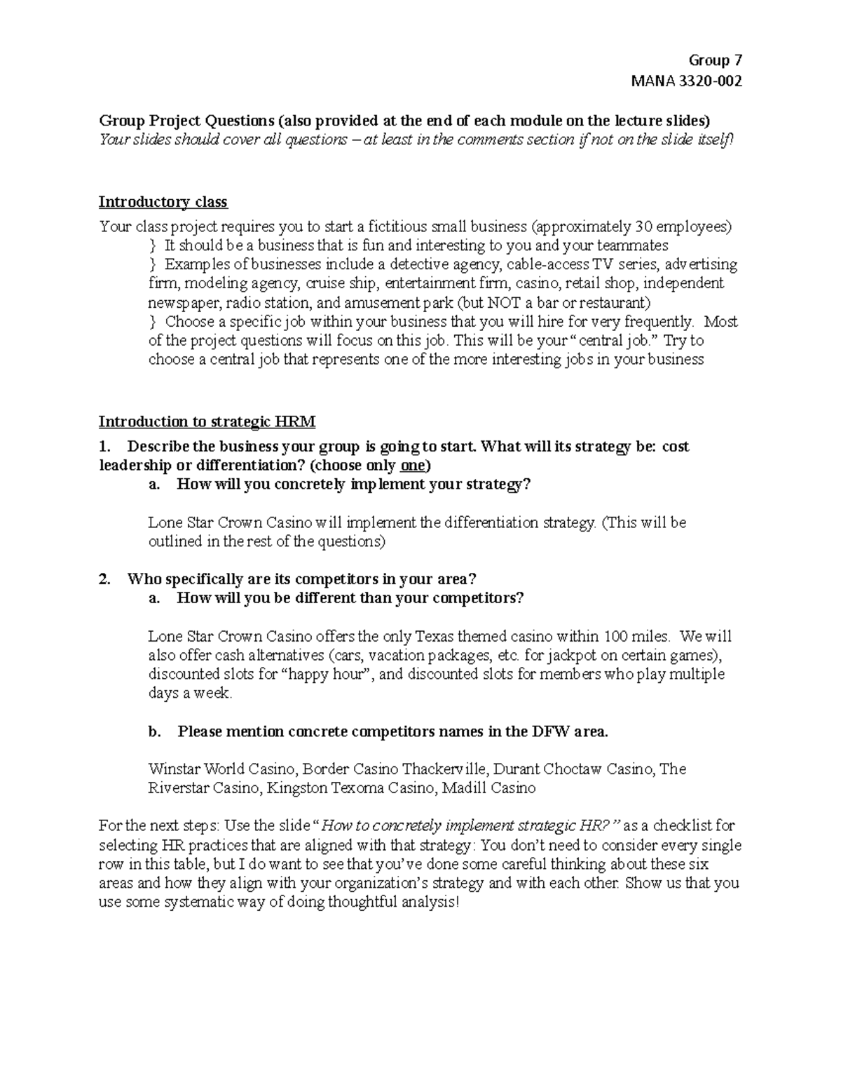 Group 7 Project Questions V2 - MANA 3320- Group Project Questions (also ...