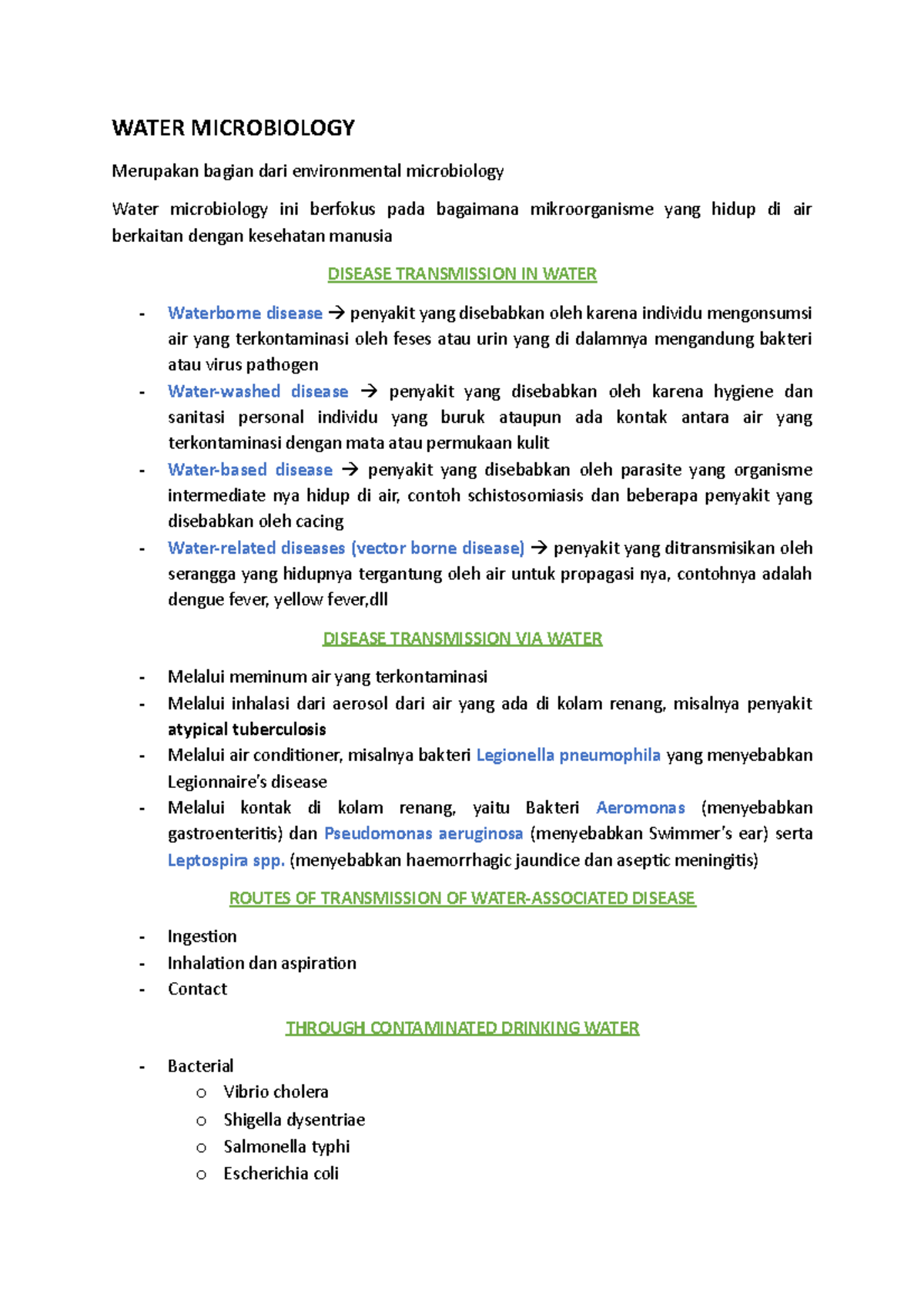 Water Microbiology - Notes lecture semester VII blok special topic ...