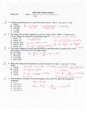 PHYS 2426 Problem Solving 6 Key - PHYS 2426 Problem Solving 6 Name: key D 1. If a 1 cm, b 3 cm ...