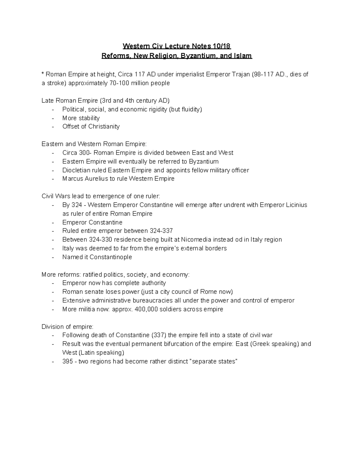 Western Civ Lecture Notes 10 18 - Western Civ Lecture Notes 10/18 ...