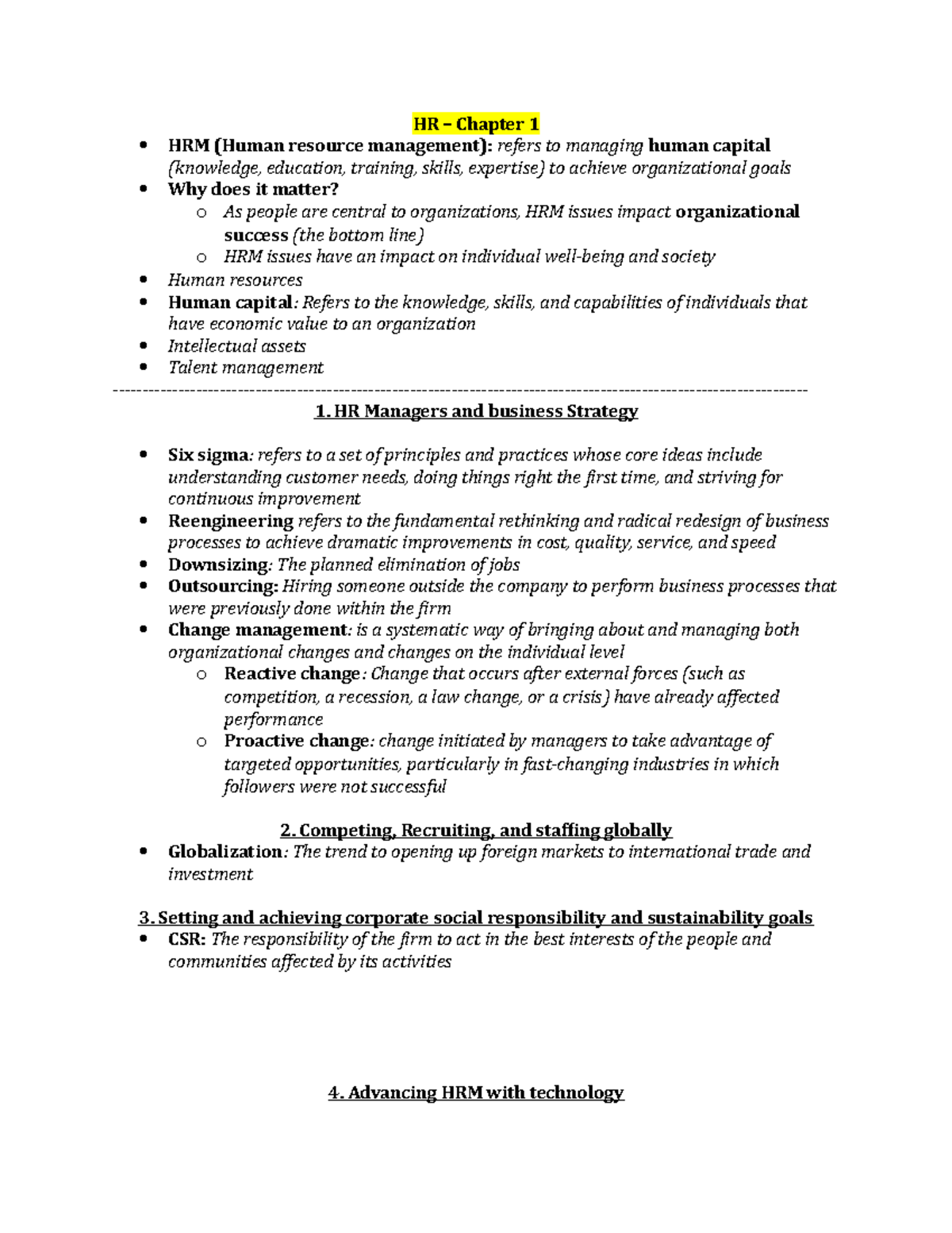 HR-Lecture-1 - Summary Human Resource Management - HR – Chapter 1 HRM ...