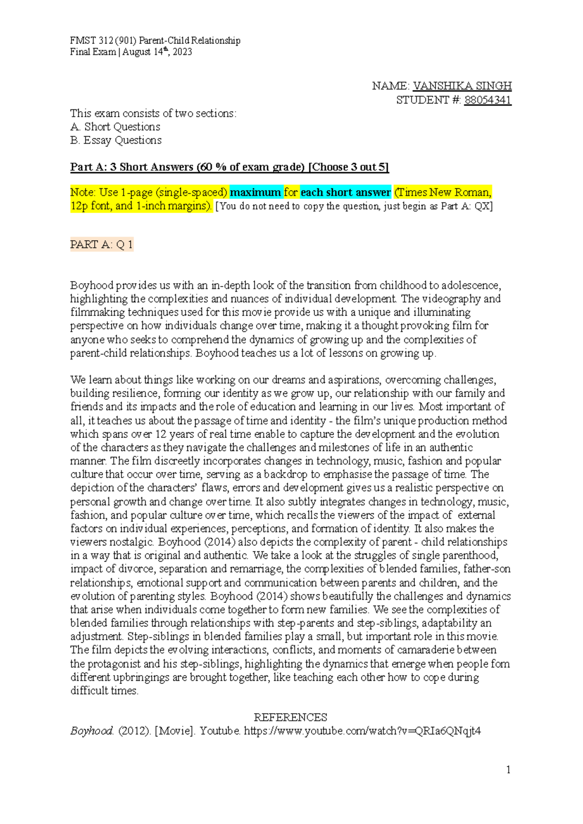 FMST312 Final Exam - Final Exam | August 14th, 2023 NAME: VANSHIKA ...