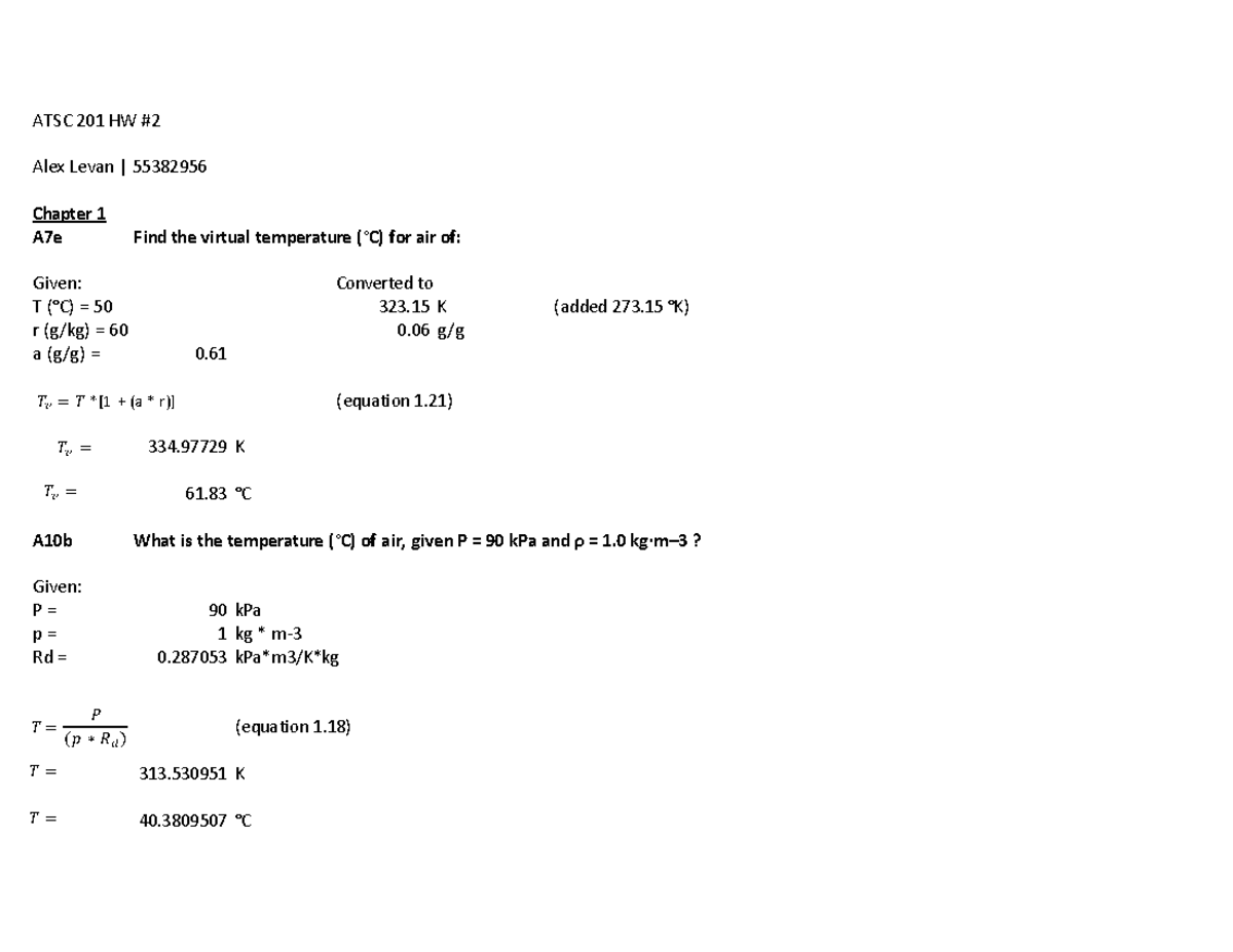 ATSC 201 HW 2 - Homework 2 answers - ATSC 201 HW Alex Levan | 55382956 Chapter 1 A7e Find the ...