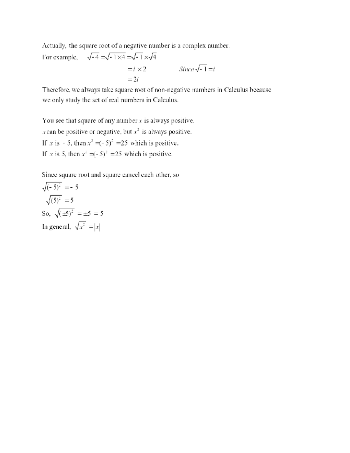 Absolute Value - Calculus - Actually, the square root of a negative number is a complex number ...