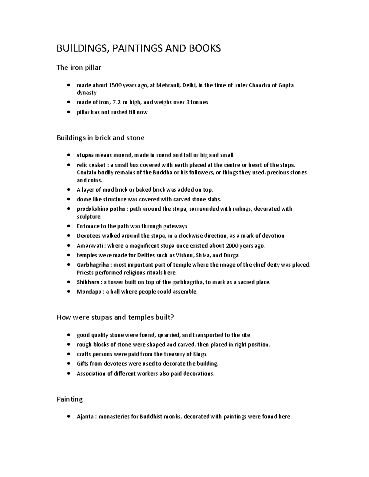 History 12 - The iron pillar, Buildings in brick and stone, stupas and ...