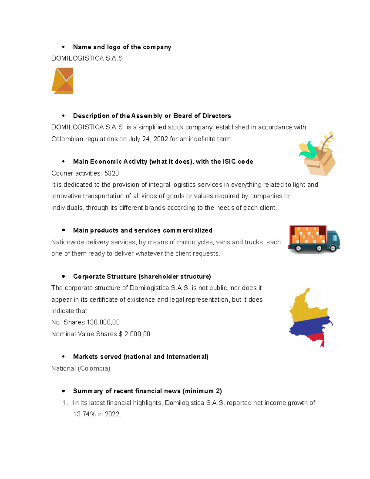 Informe gerencial Inglés - Name and logo of the company DOMILOGISTICA S ...