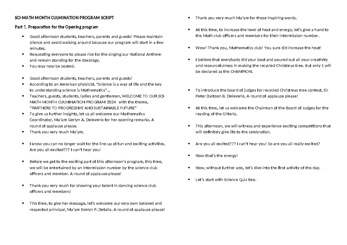 Emcee Script - SCI-MATH MONTH CULMINATION PROGRAM SCRIPT Part 1 ...