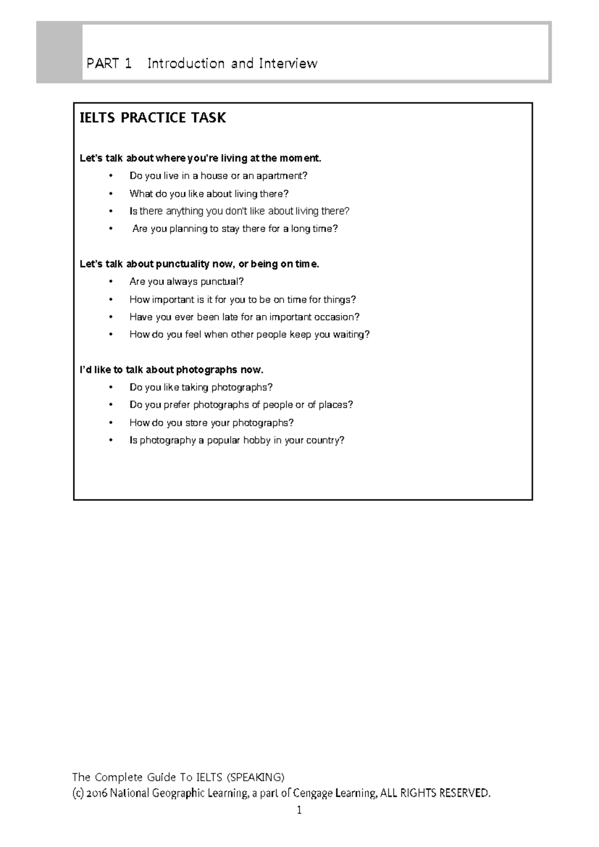 Extra practice Speaking - PART 1 Introduction and Interview The Complete Guide To IELTS ...