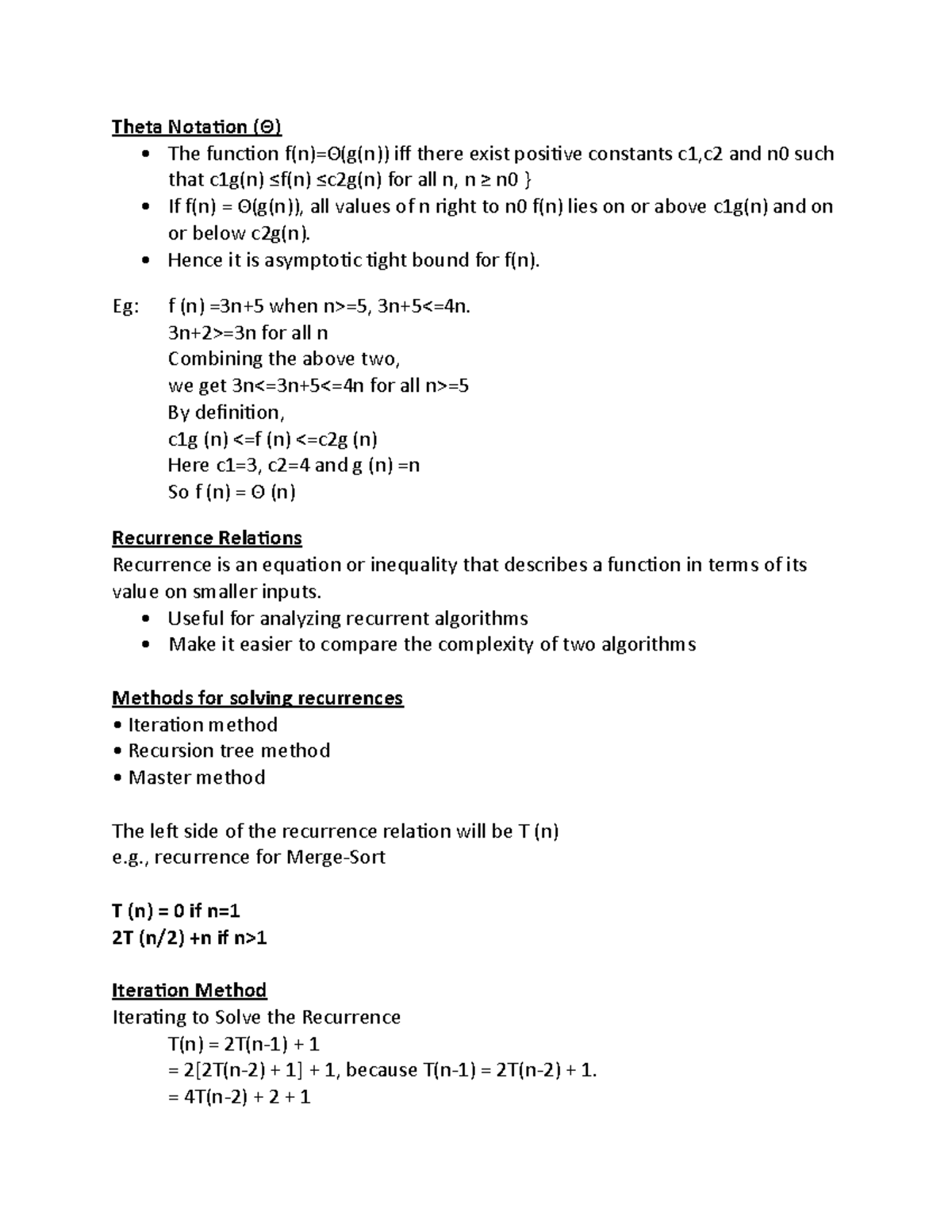 Aad-part3 - Lecture notes 3 - Theta Notation (Θ) - The function f(n)=Θ ...