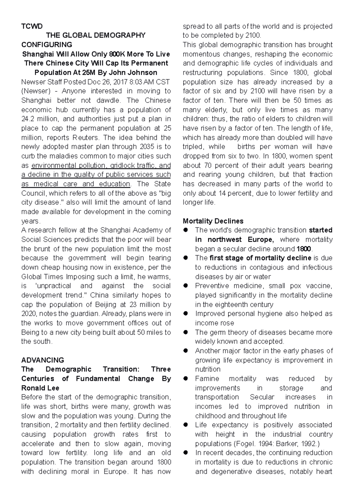 TCWD Finals - GOODLUCK - TCWD THE GLOBAL DEMOGRAPHY CONFIGURING ...