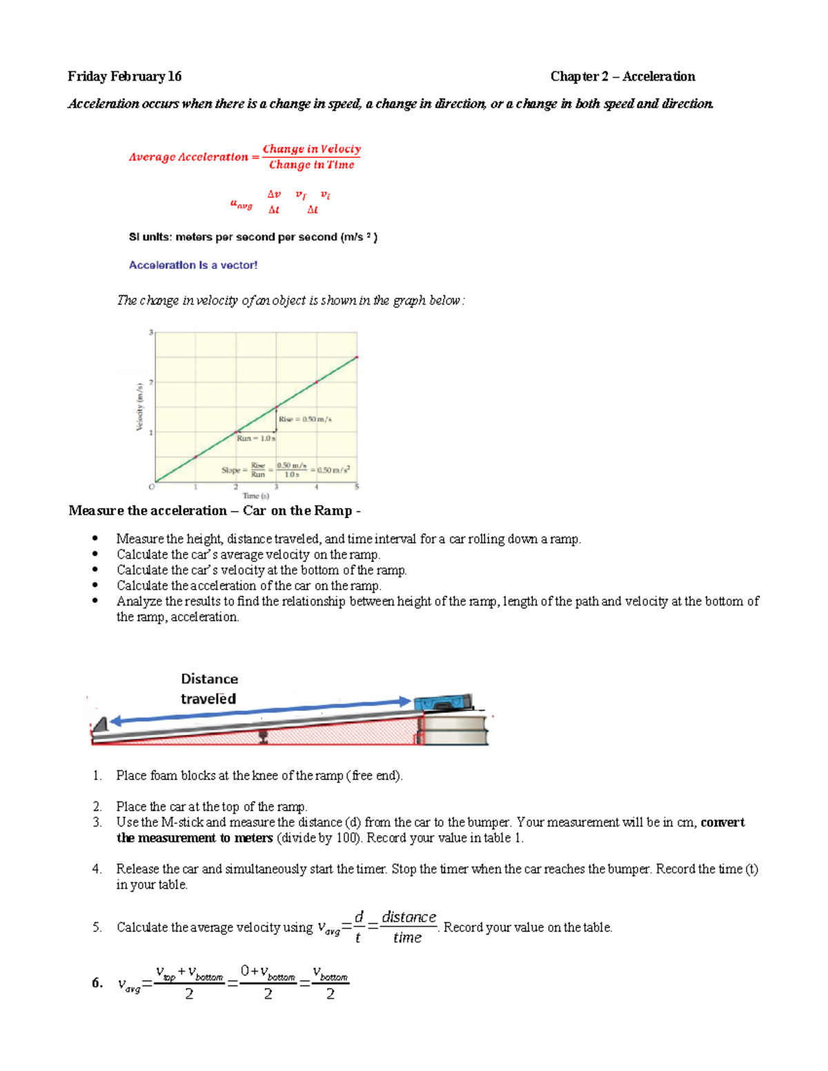 Measure the Acceleration - Friday February 16 Chapter 2 – Acceleration ...