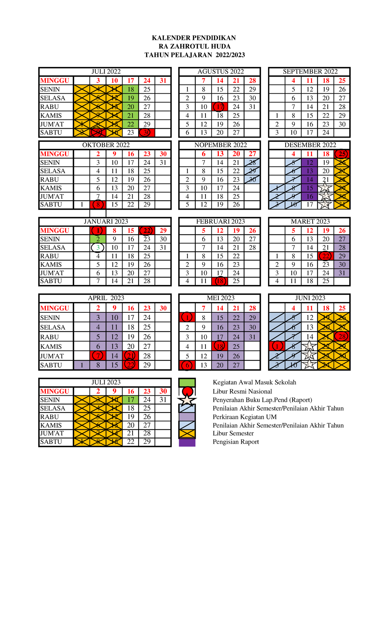 Kalender Pendidikan 2022 - 2023 OK - Kegiatan Awal Masuk Sekolah MINGGU ...