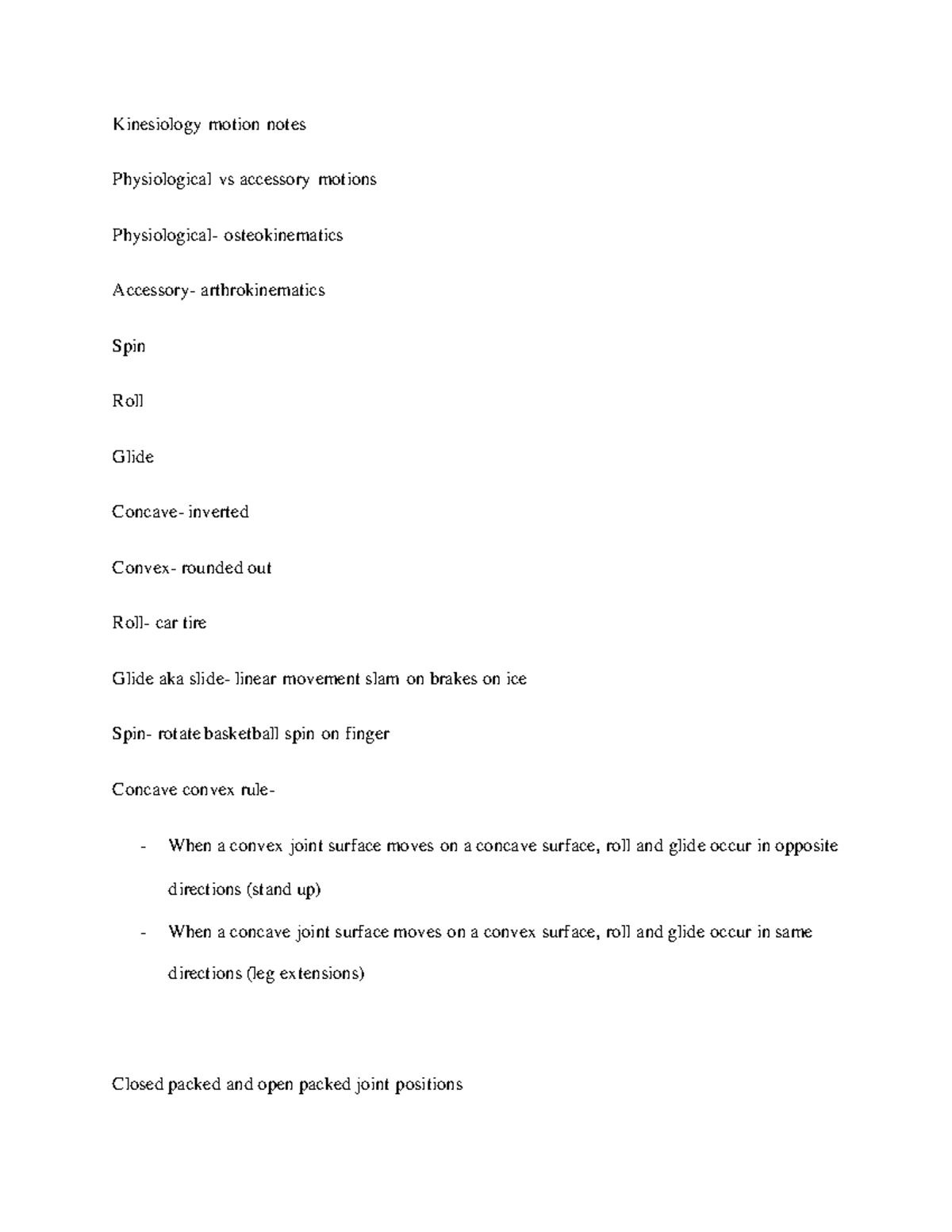Kinesiology motion notes - Kinesiology motion notes Physiological vs ...