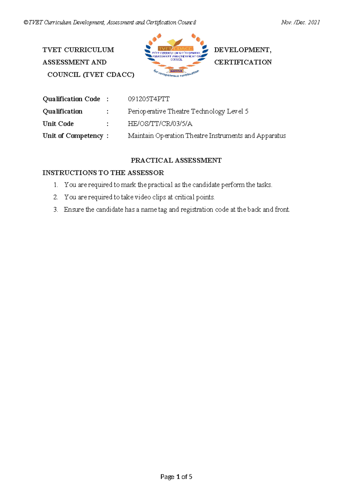Maintain Operation Theatre Instruments and Apparatus - Observation ...