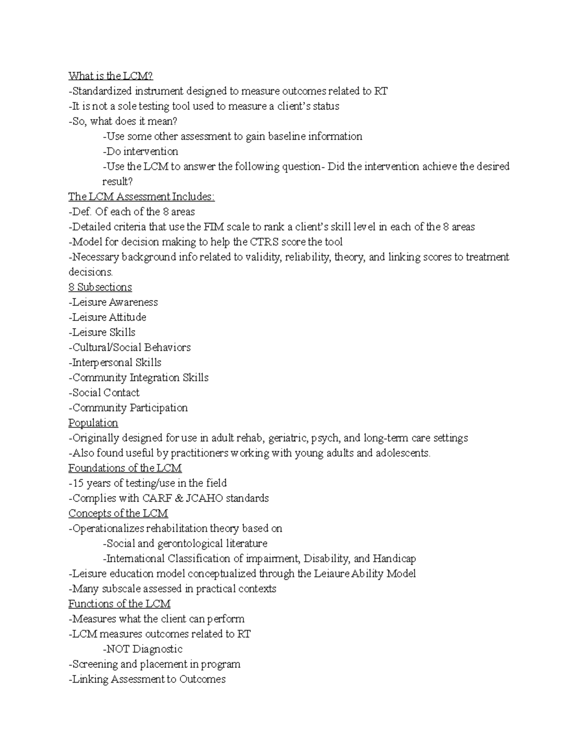 The Leisure Competency Measure - What is the LCM? -Standardized ...