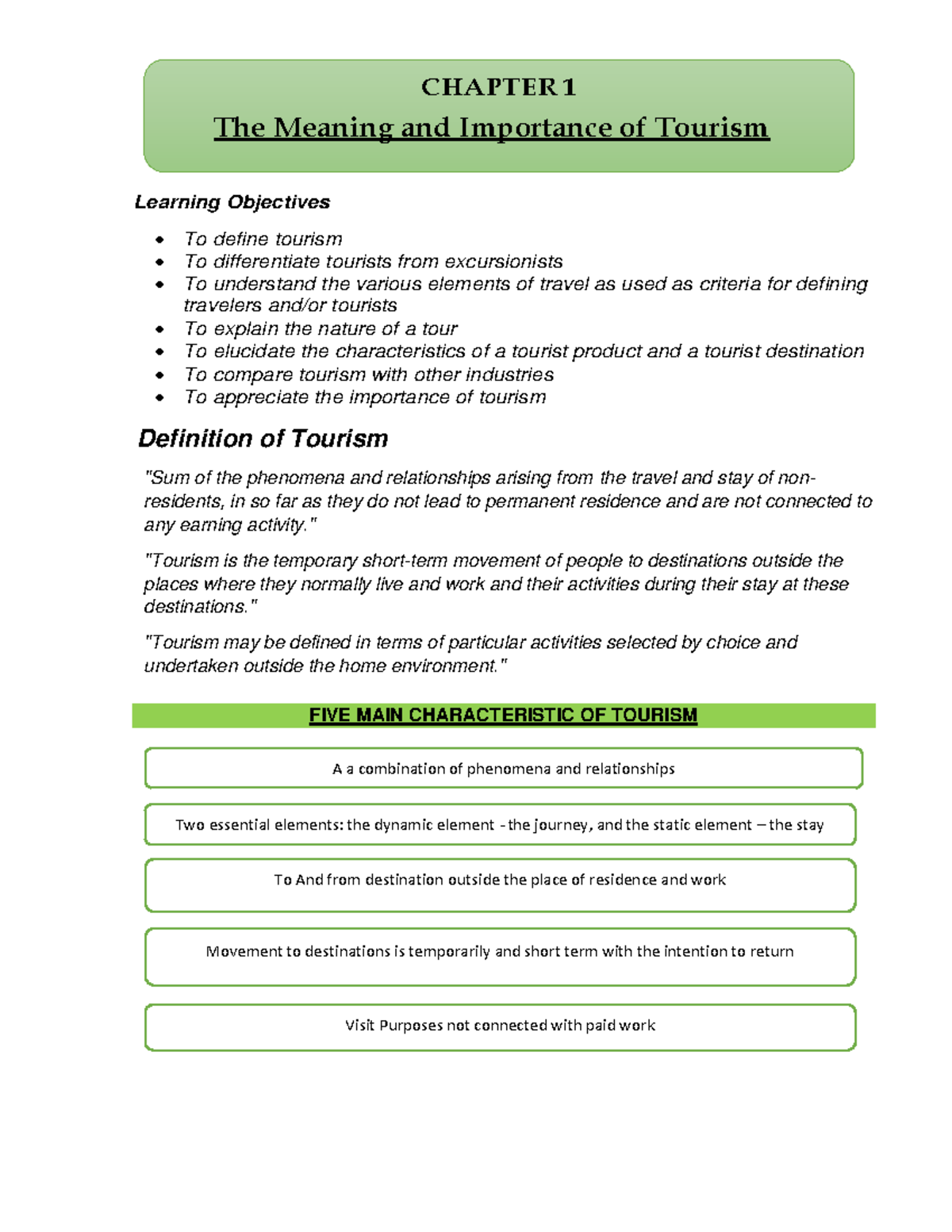 THC001 - Chapter 1 - Introduction to hospitality and tourism - Learning ...