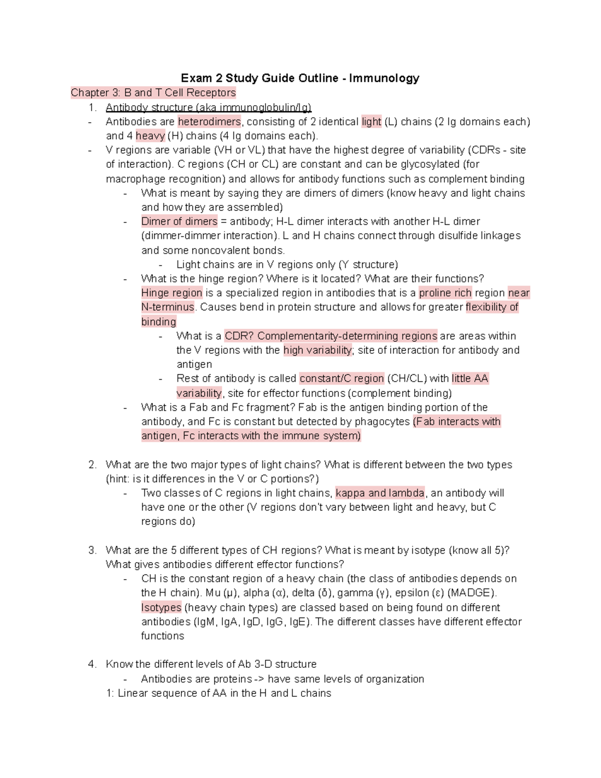 Immunology Exam 2 Outline - Exam 2 Study Guide Outline - Immunology ...