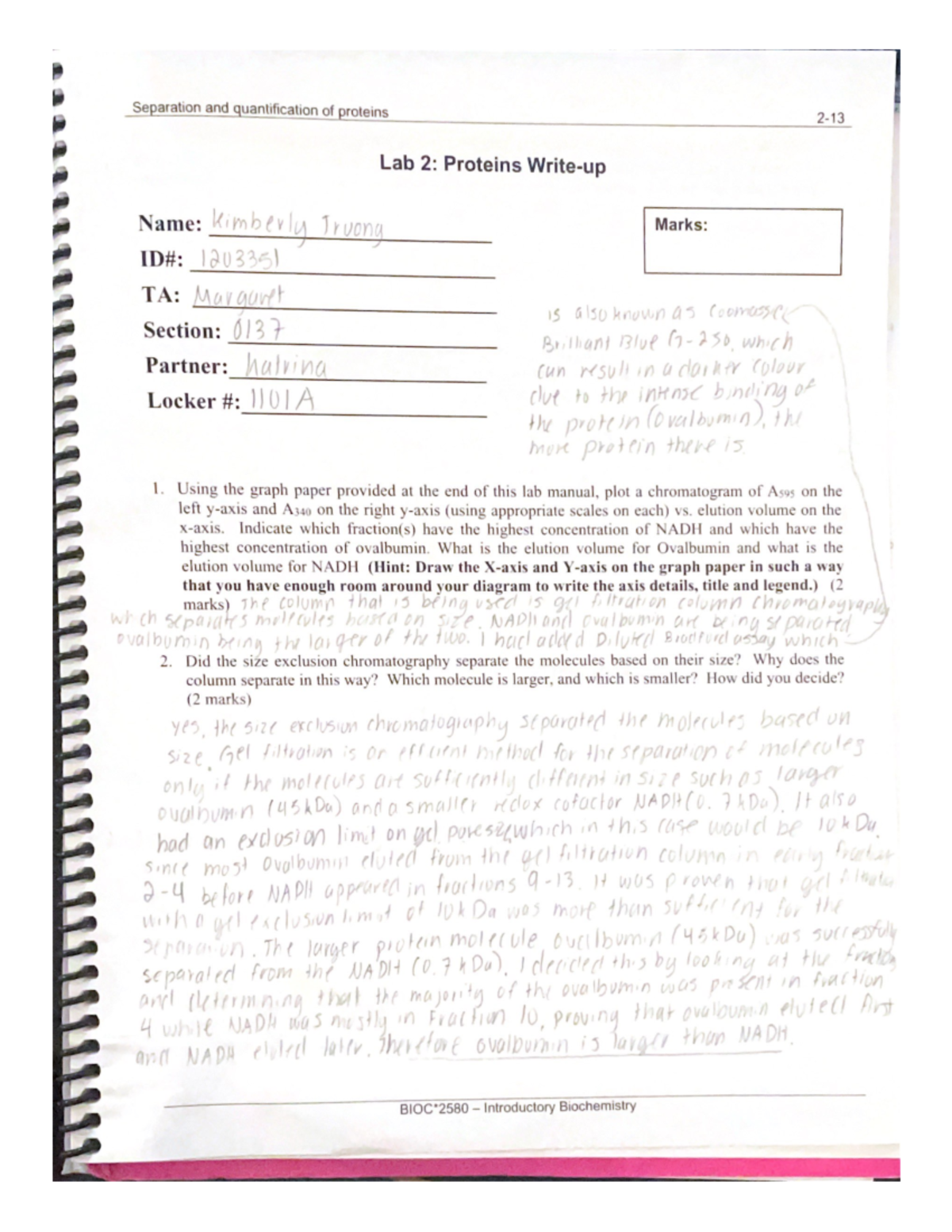 Lab 2 Separation and Quantification of Proteins - BIOC 2580 - Studocu