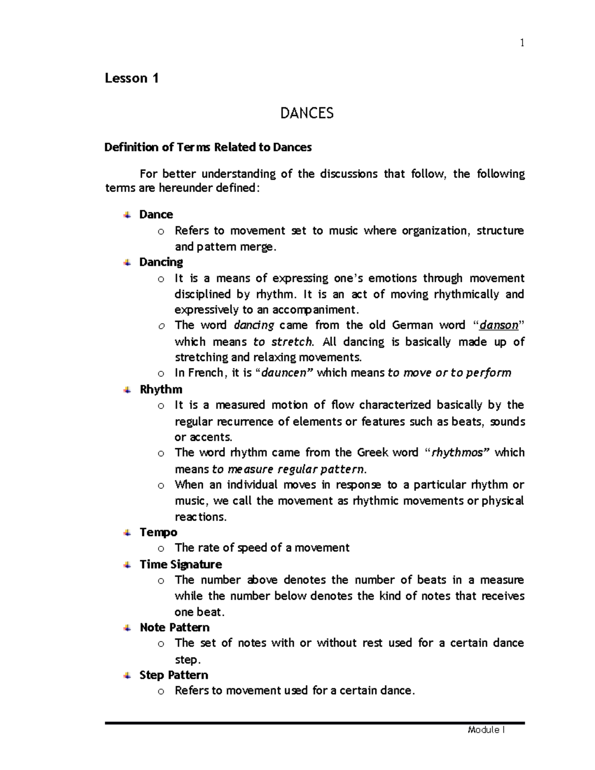L1 - Module - 1 Lesson 1 DANCES Definition of Terms Related to Dances ...