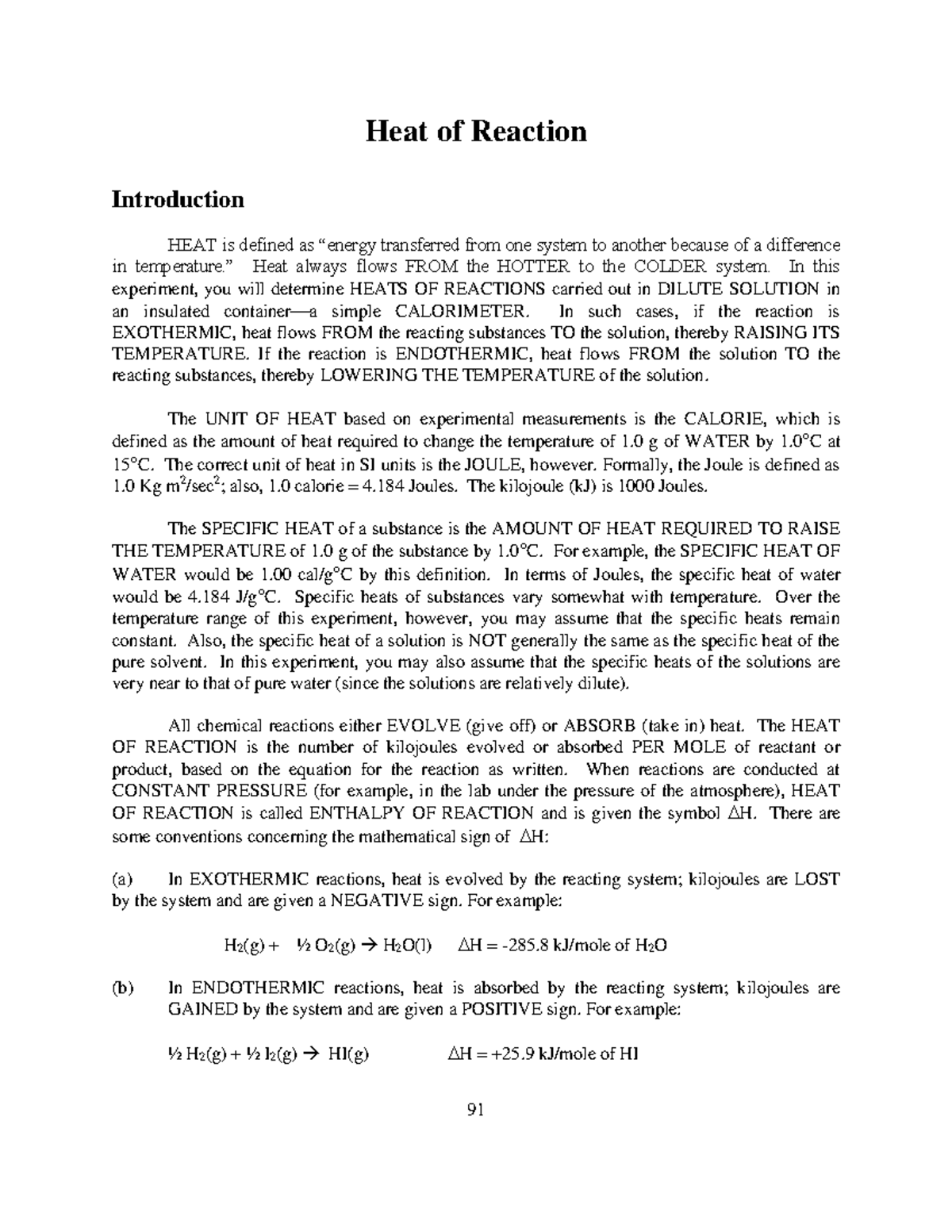 Lab 11 - Heat of Reaction - Heat of Reaction Introduction HEAT is ...